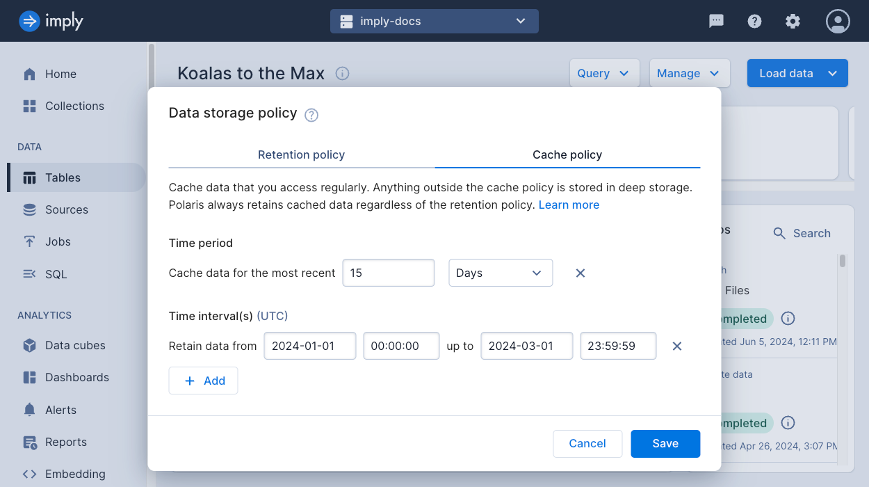 Data lifecycle management | Imply